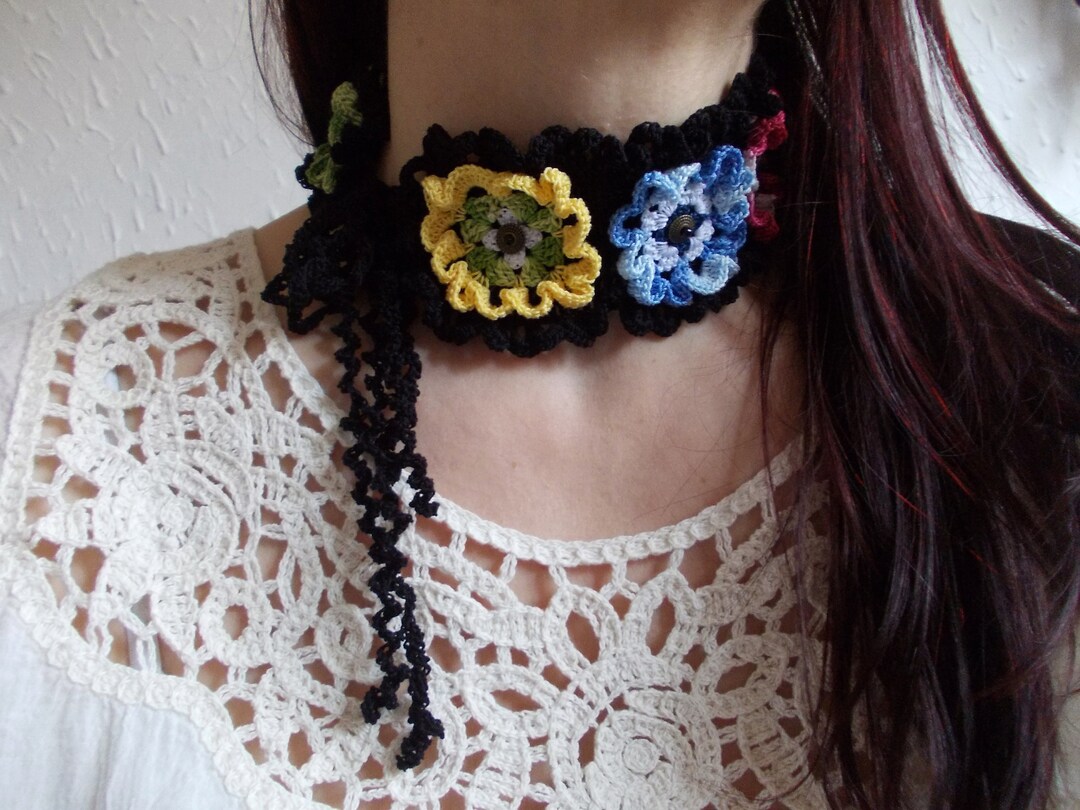 Crochet Floral Choker Necklace: Boho Cotton Statement Jewelry - Etsy