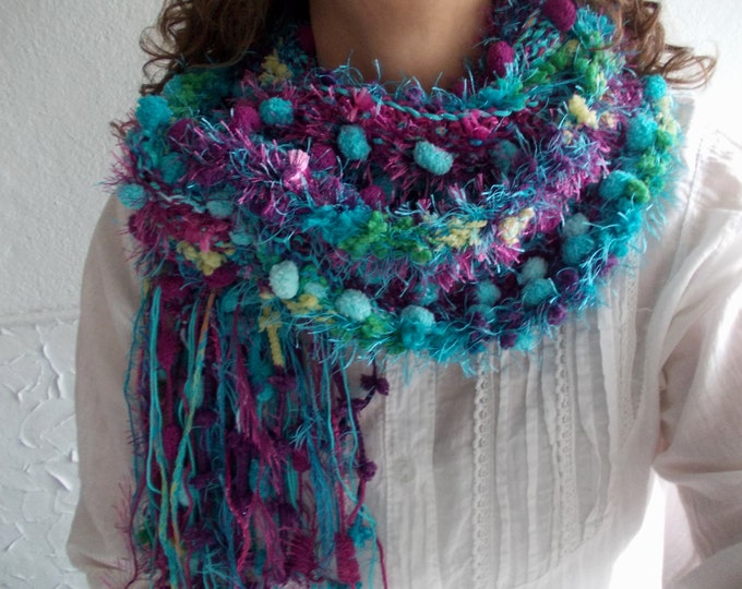 Bufanda rosa violeta turquesa... Rústico color turquesa Pom - Etsy España