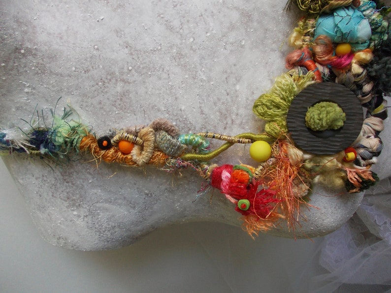 Rustic colorful hand wrapped fiber statement necklace handmade | Etsy