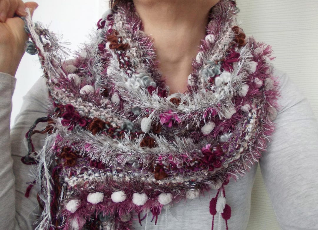 White Gray Burgundy Pink Brown Pom Pom Scarf Winter Accessories Hand ...