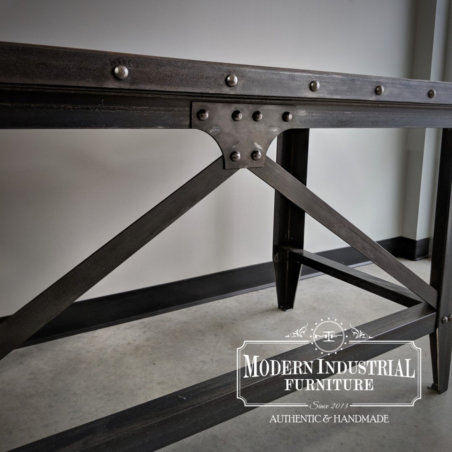 Machinist Tool Desk With Brace and Steel Framed Wood Top | Etsy