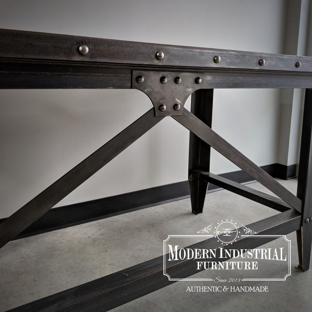 Machinist Tool Desk With Brace and Steel Framed Wood Top | Etsy