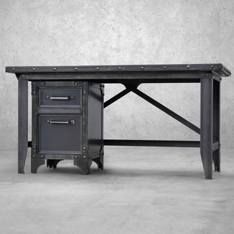 Machinist Tool Desk With Brace and Steel Framed Wood Top - Etsy