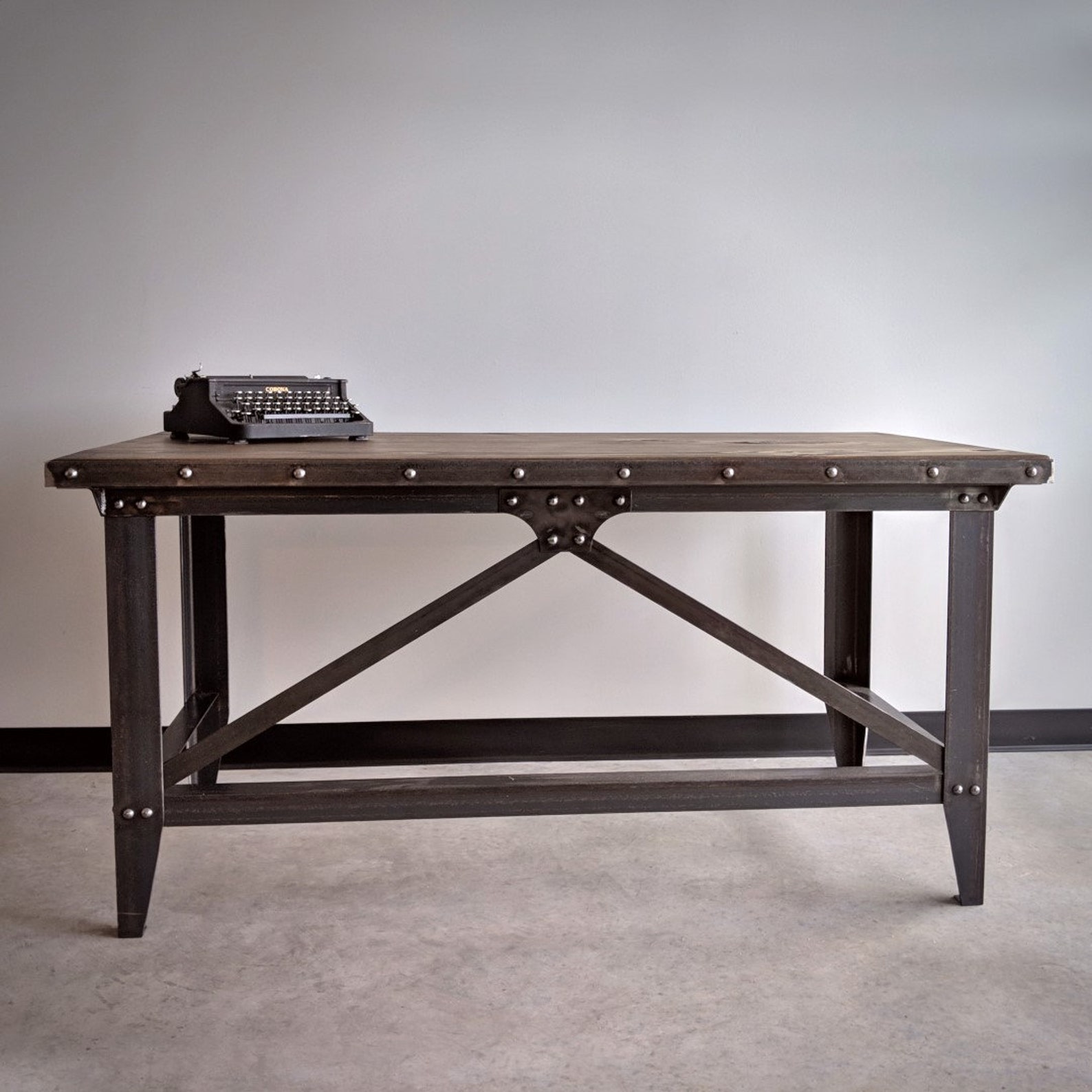 Machinist Tool Desk With Brace and Steel Framed Wood Top | Etsy