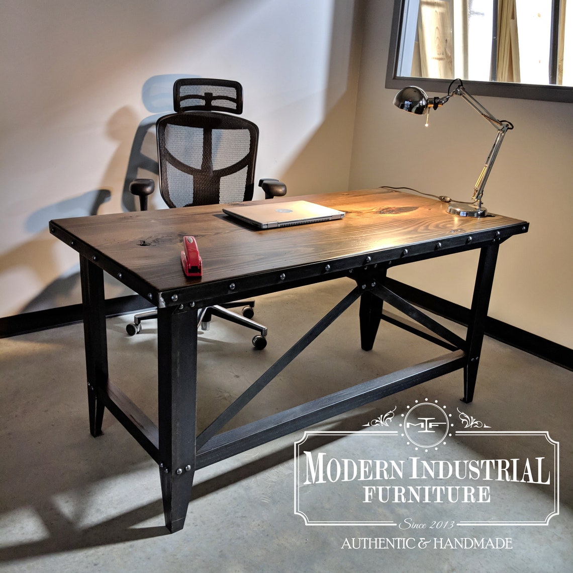 Machinist Tool Desk With Brace and Steel Framed Wood Top - Etsy