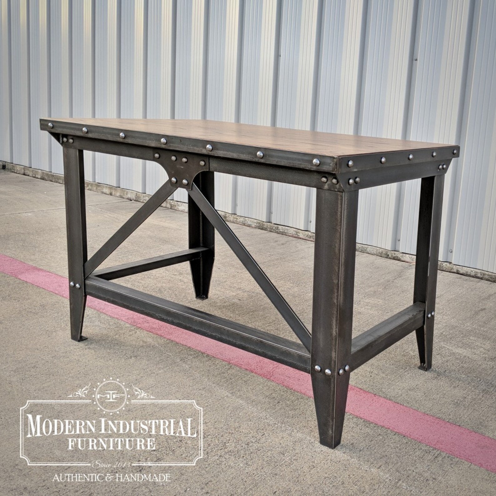 Machinist Tool Desk With Brace and Steel Framed Wood Top | Etsy