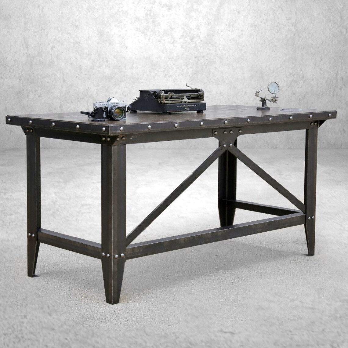 Machinist Tool Desk With Brace and Steel Framed Wood Top - Etsy