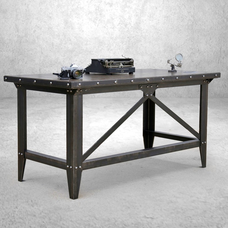 Machinist Tool Desk With Brace and Steel Framed Wood Top - Etsy