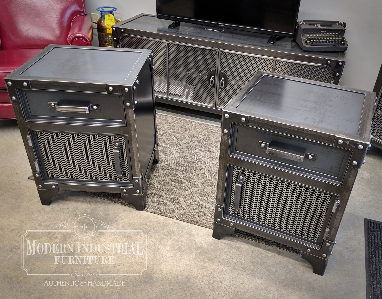 Industrial Night Stand Grandview Collection Metal End | Etsy