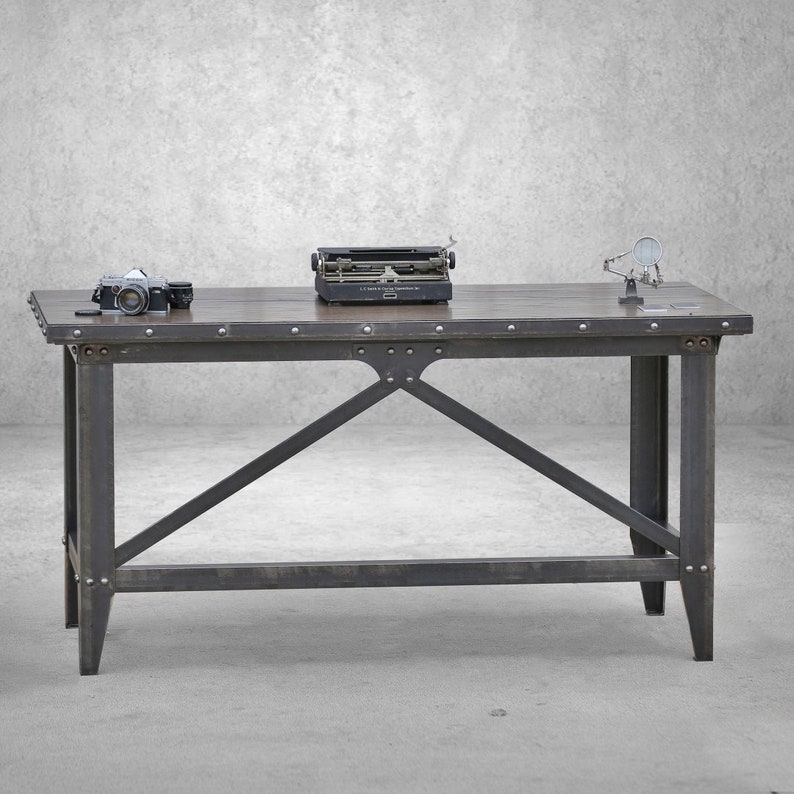 Machinist Tool Desk With Brace and Steel Framed Wood Top - Etsy