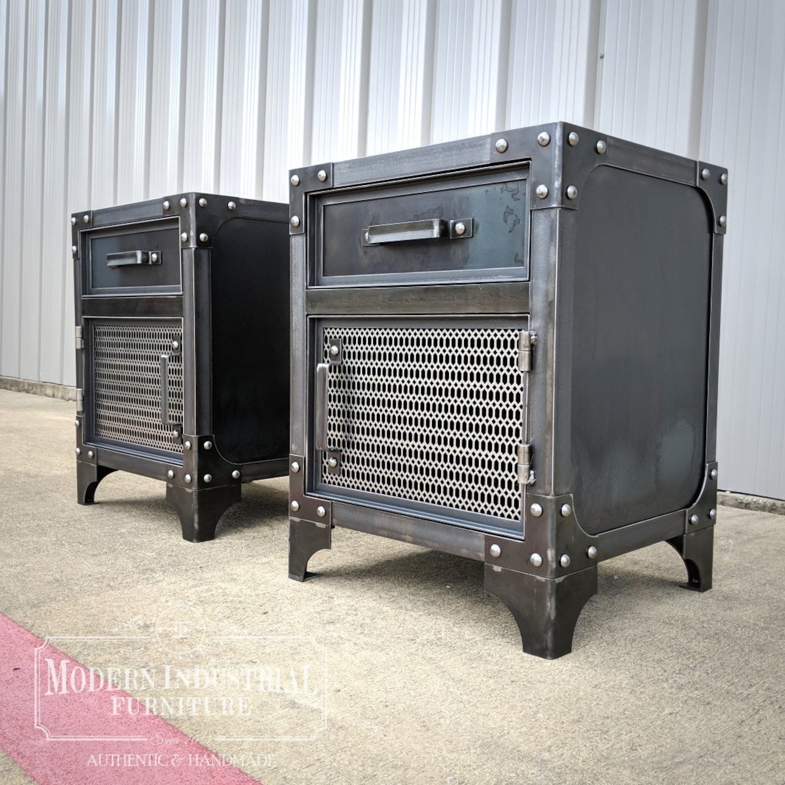 Industrial Night Stand Grandview Collection Metal End | Etsy