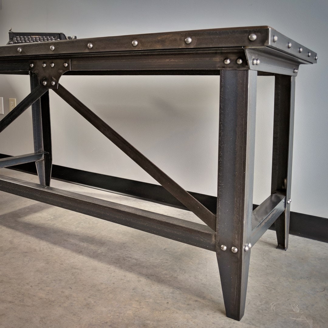 Machinist Tool Desk With Brace and Steel Framed Wood Top | Etsy