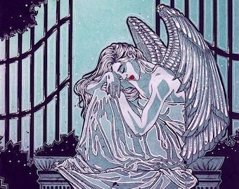 Despair Print Angel Art Gothic Black Wings Sad Emotion Watercolor ...