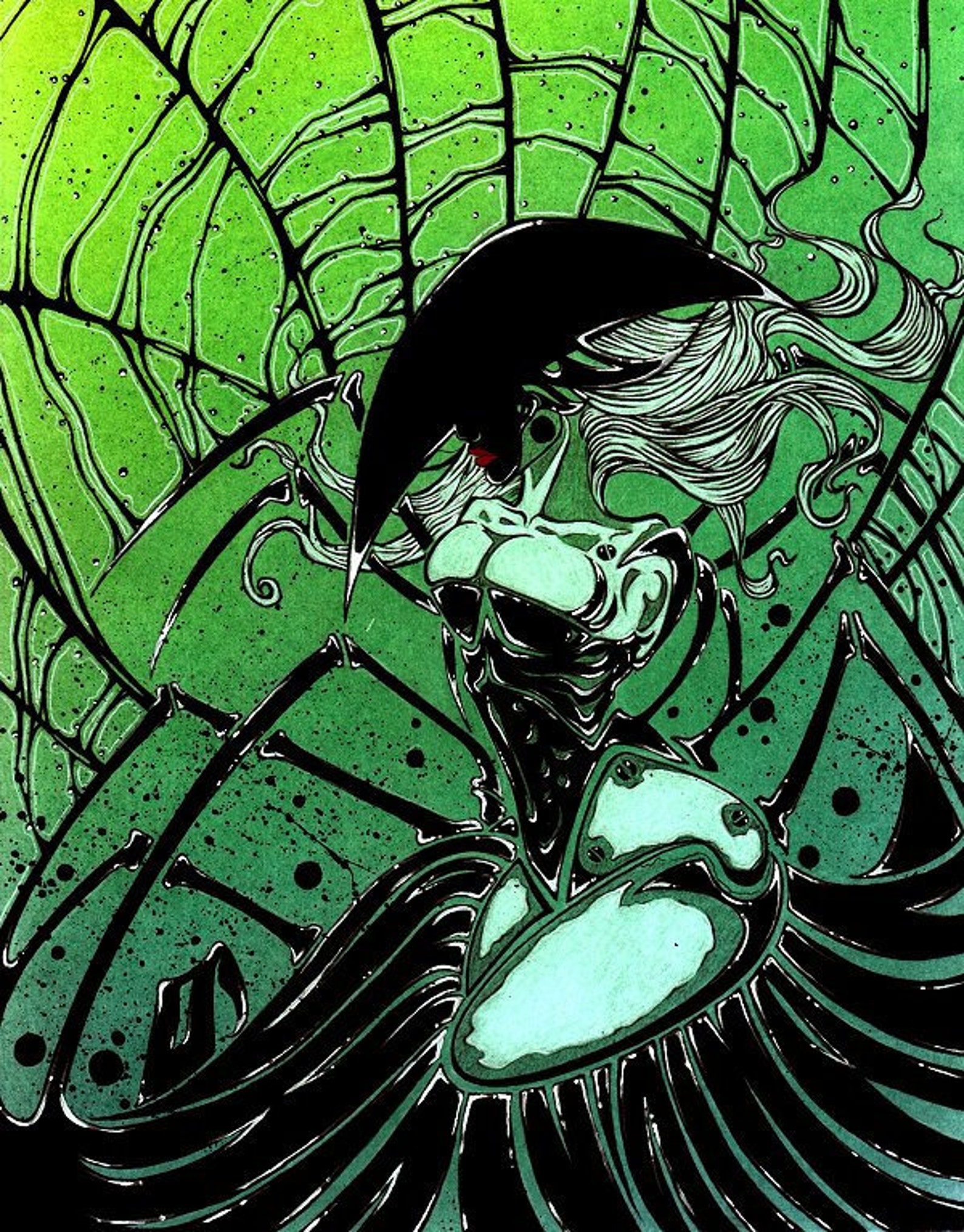 Beautiful Woman Black Dress Spider Webs Charcoal Drawing | Etsy