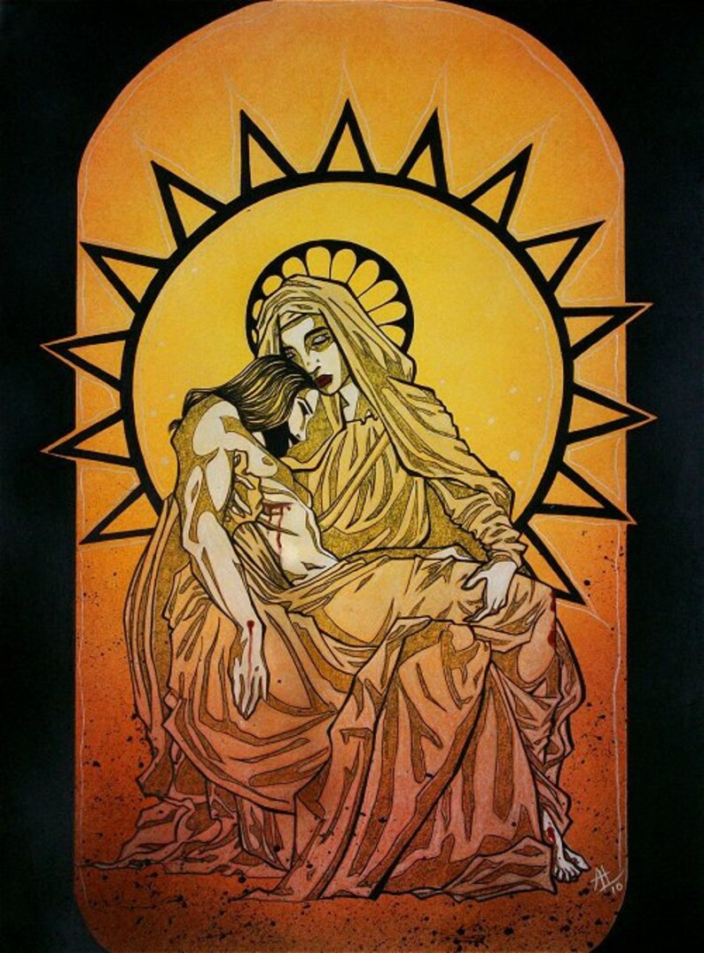PIETA Mother Mary Christ Charcoal Drawing Gothic - Etsy