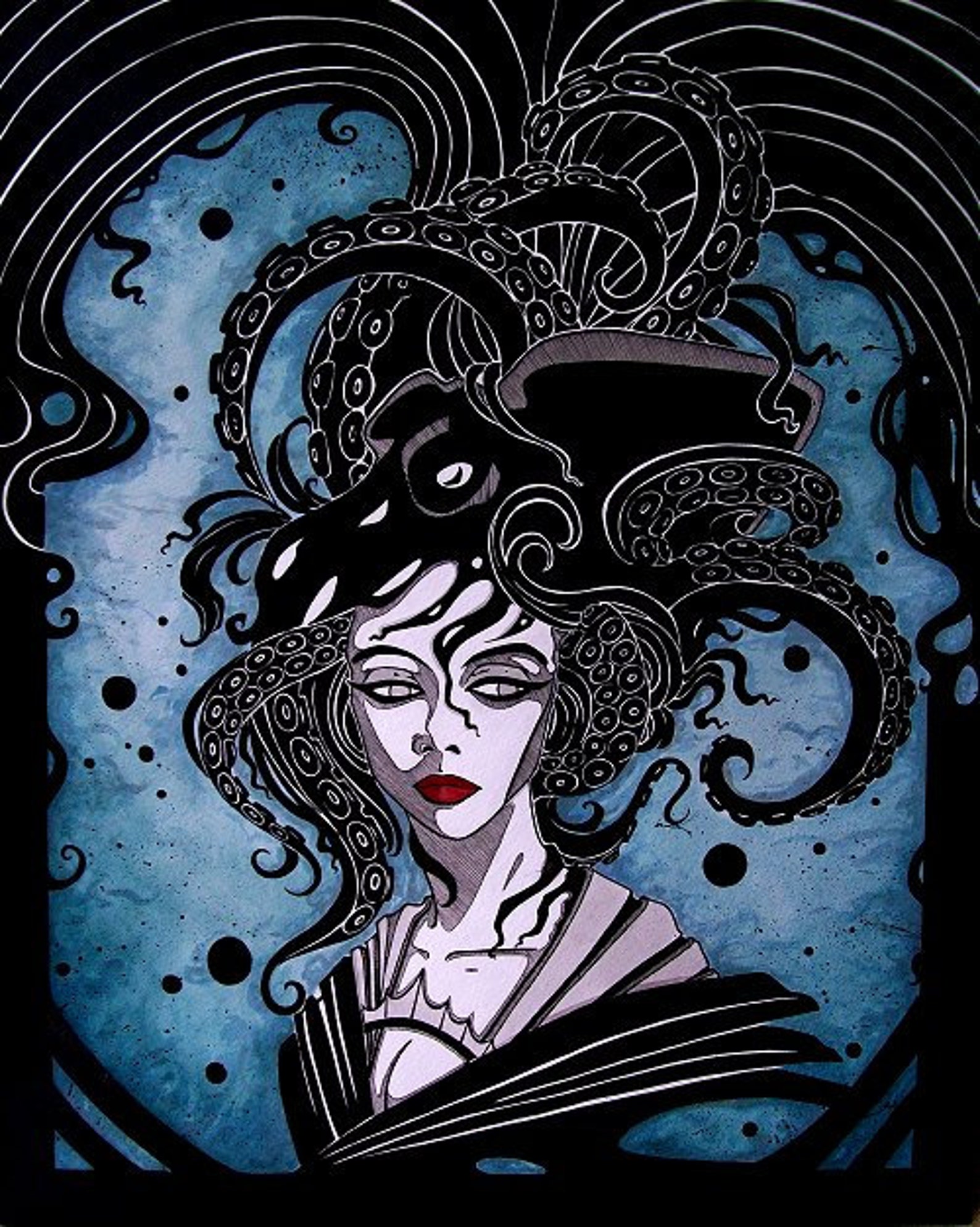 Victorian Woman Octopus Hair Character Portraits Inked - Etsy