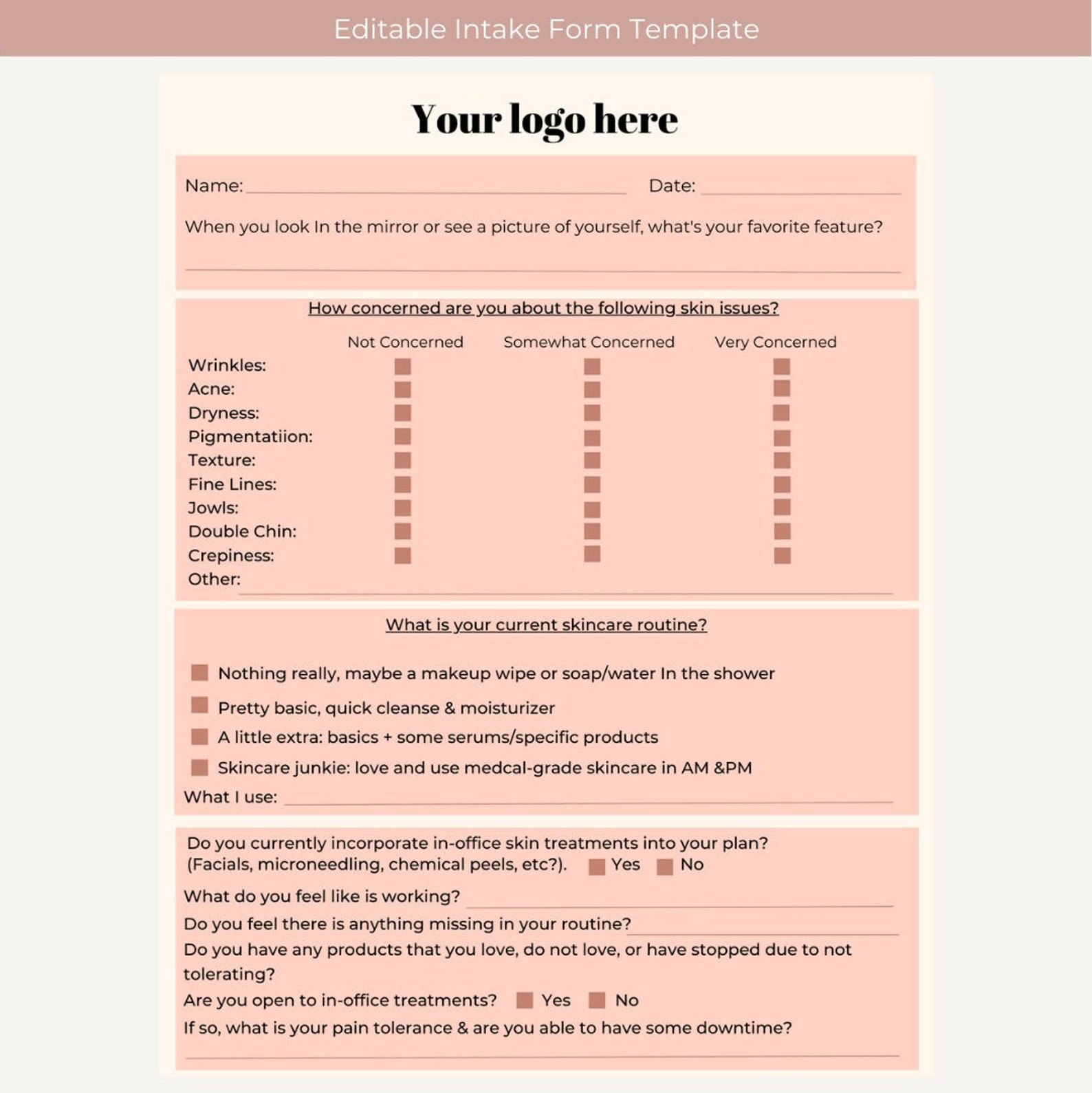 Aesthetics Intake Form Template - Etsy