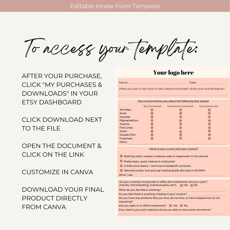 Aesthetics Intake Form Template - Etsy