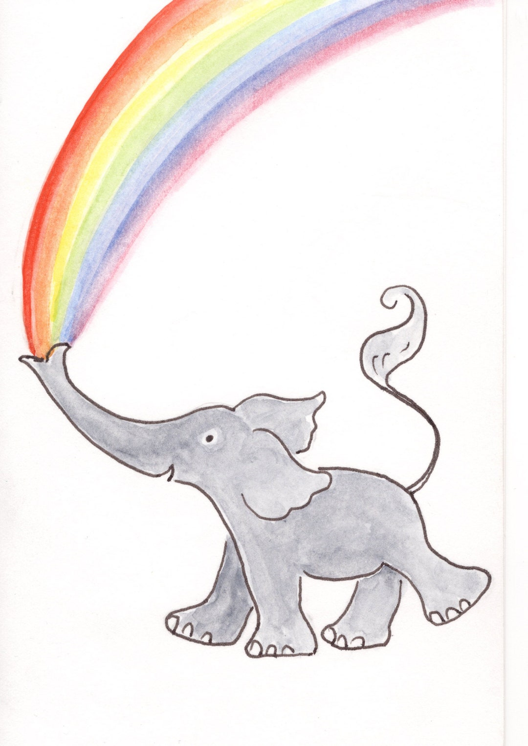 Hand Painted Rainbow Baby Elephant Charity Greeting Card - Etsy