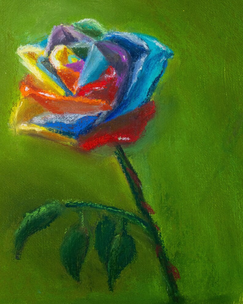 Rainbow Rose Pastel Original 8x10 Painting - Etsy
