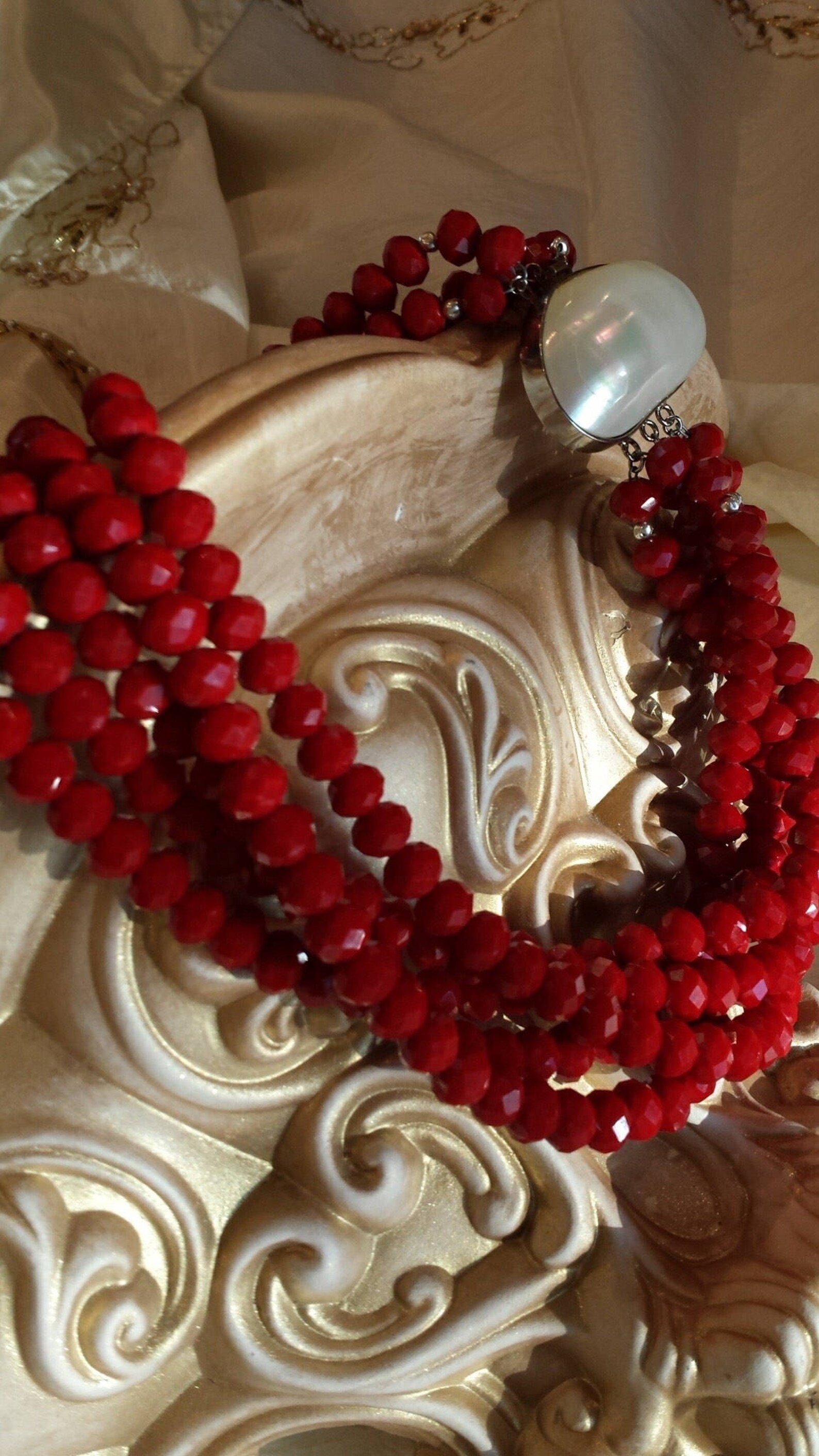 Red Multi Strand Necklace - Etsy