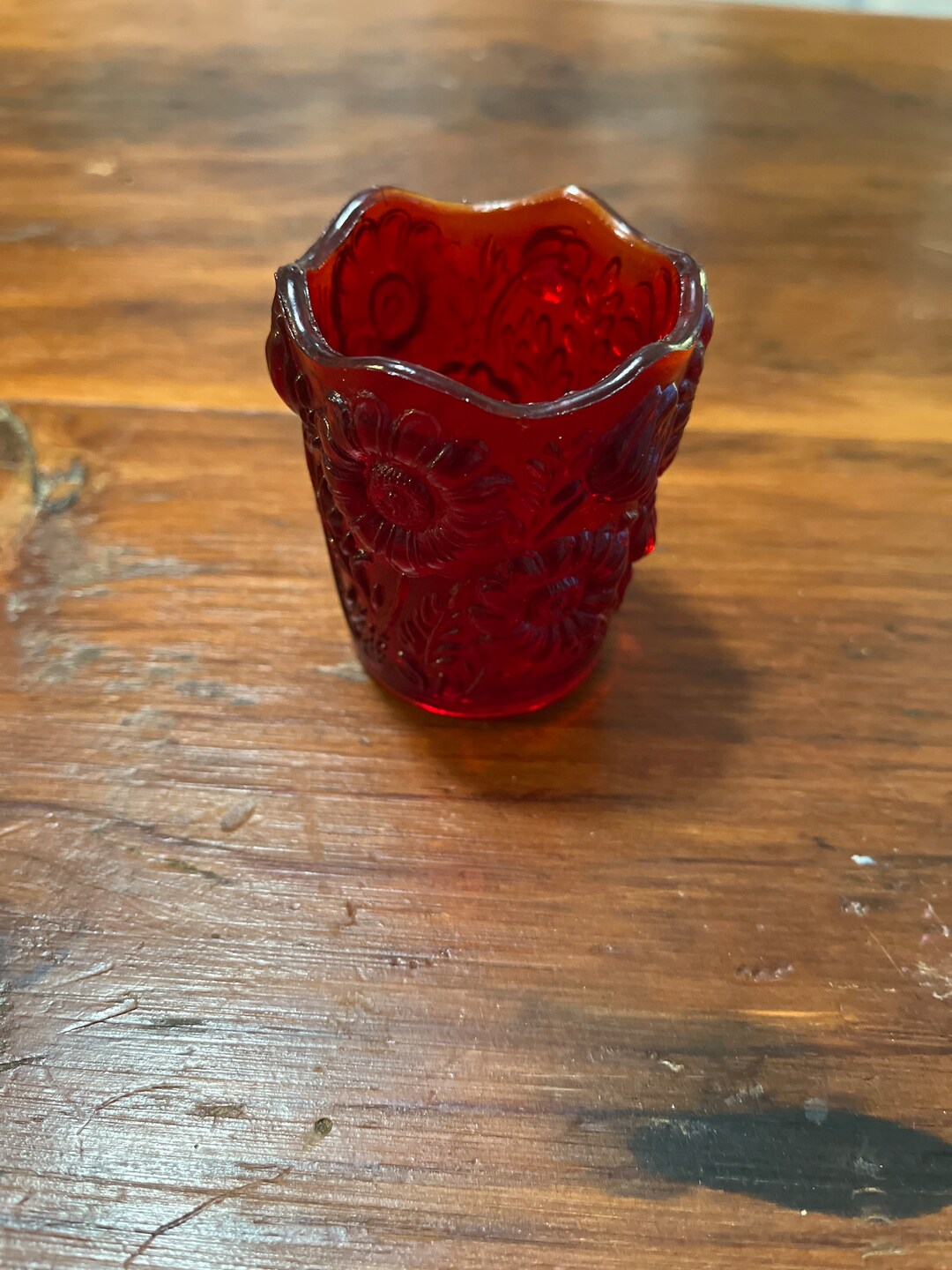 Fostoria Ruby Glass Flower Votive - Etsy