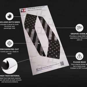 Flat Black American Flag Fender Badge Emblem Accent Decal Kit for Ford ...