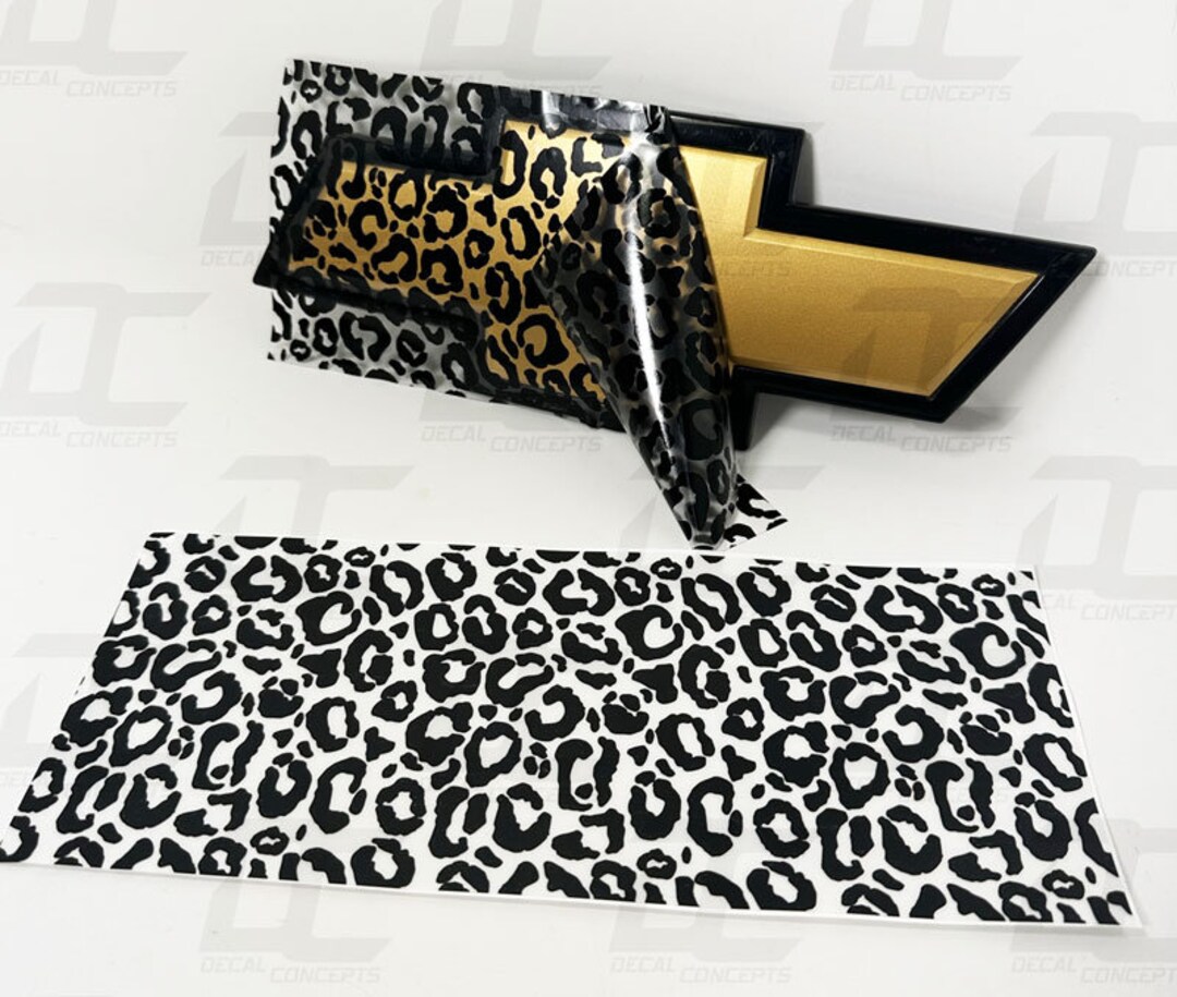 2 Clear Cheetah Pattern Chevy Bowtie Vinyl Overlay Sheets Emblem Decal ...