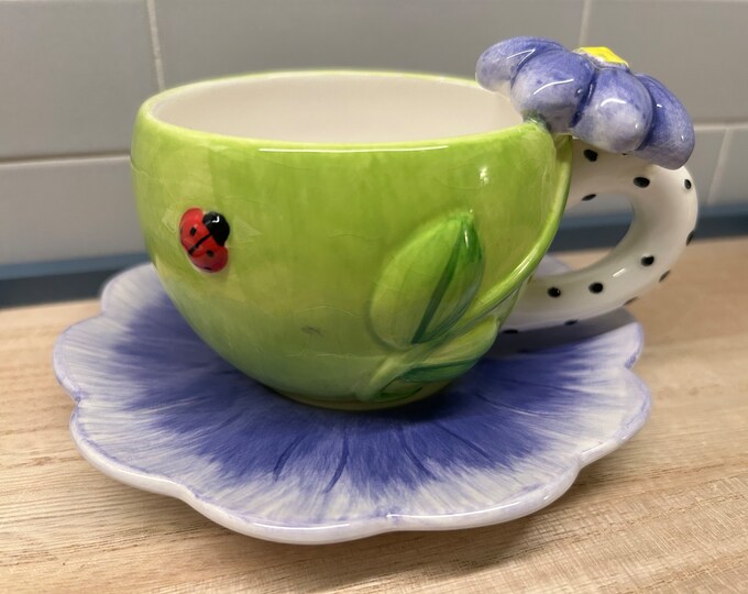Burton and Burton Green/purple Ladybug Hand-painted Tea Cup and Saucer ...