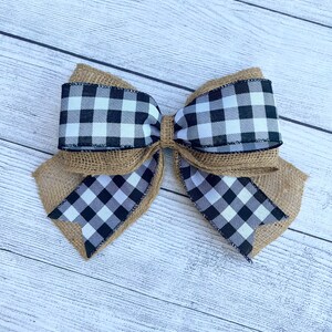 Burlap Bow, Black White Buffalo Plaid Check, Farmhouse Rustic Christmas ...