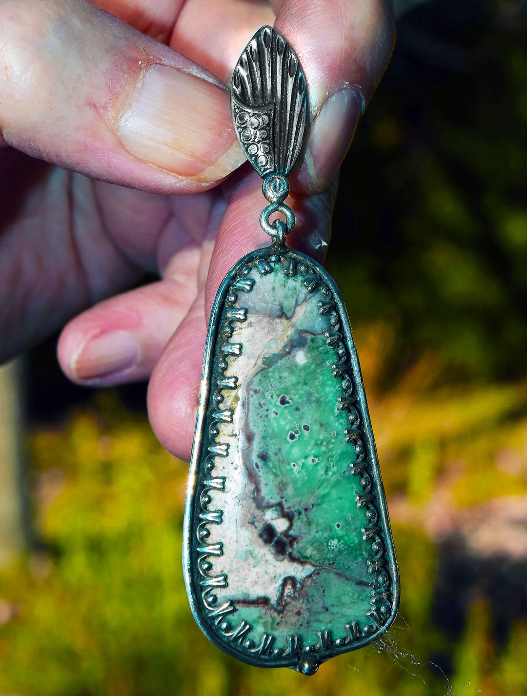 Unique Lucin Variscite Pendant , Handmade in Sterling Silver - Etsy