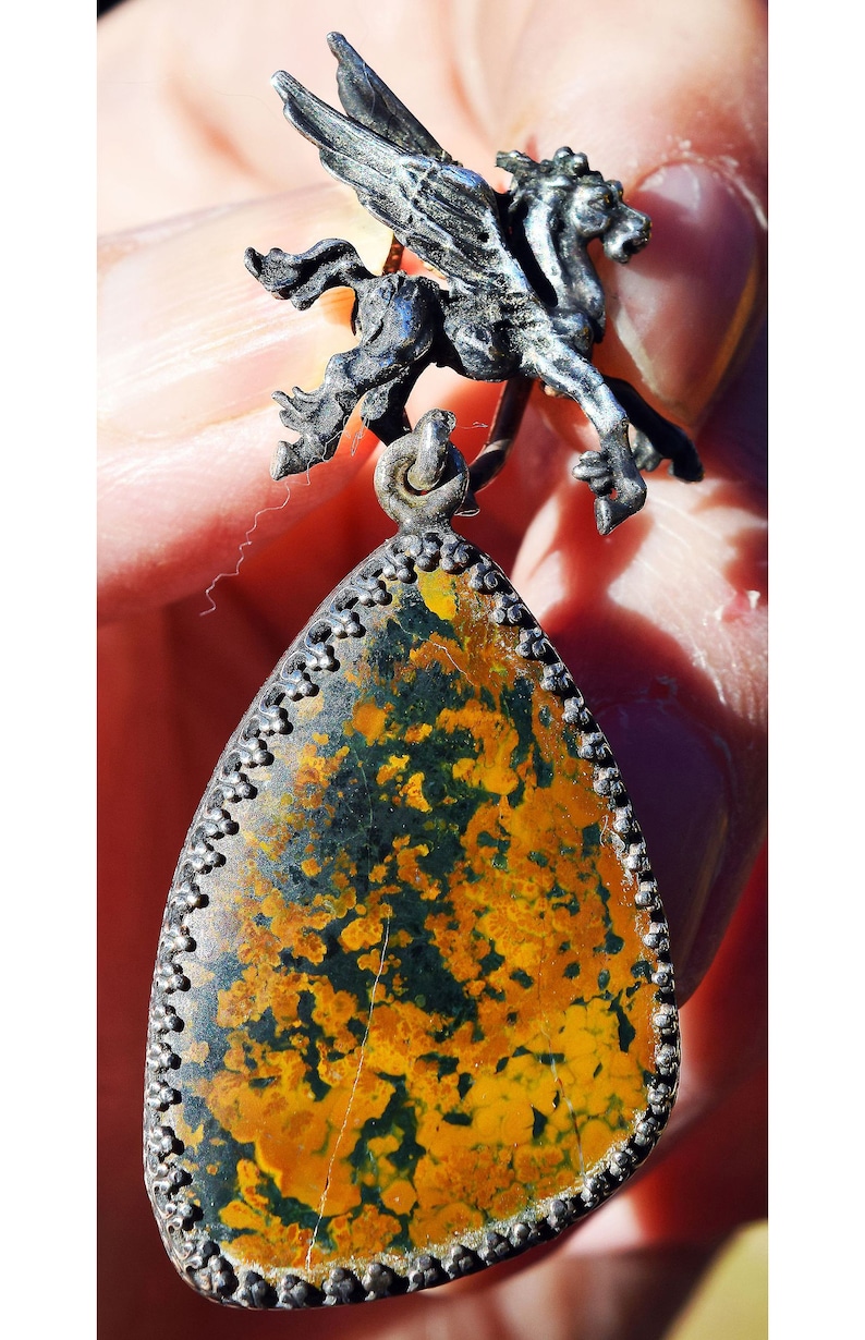 Indonesian Moss Agate in Sterling Silver With Pegasus - Etsy