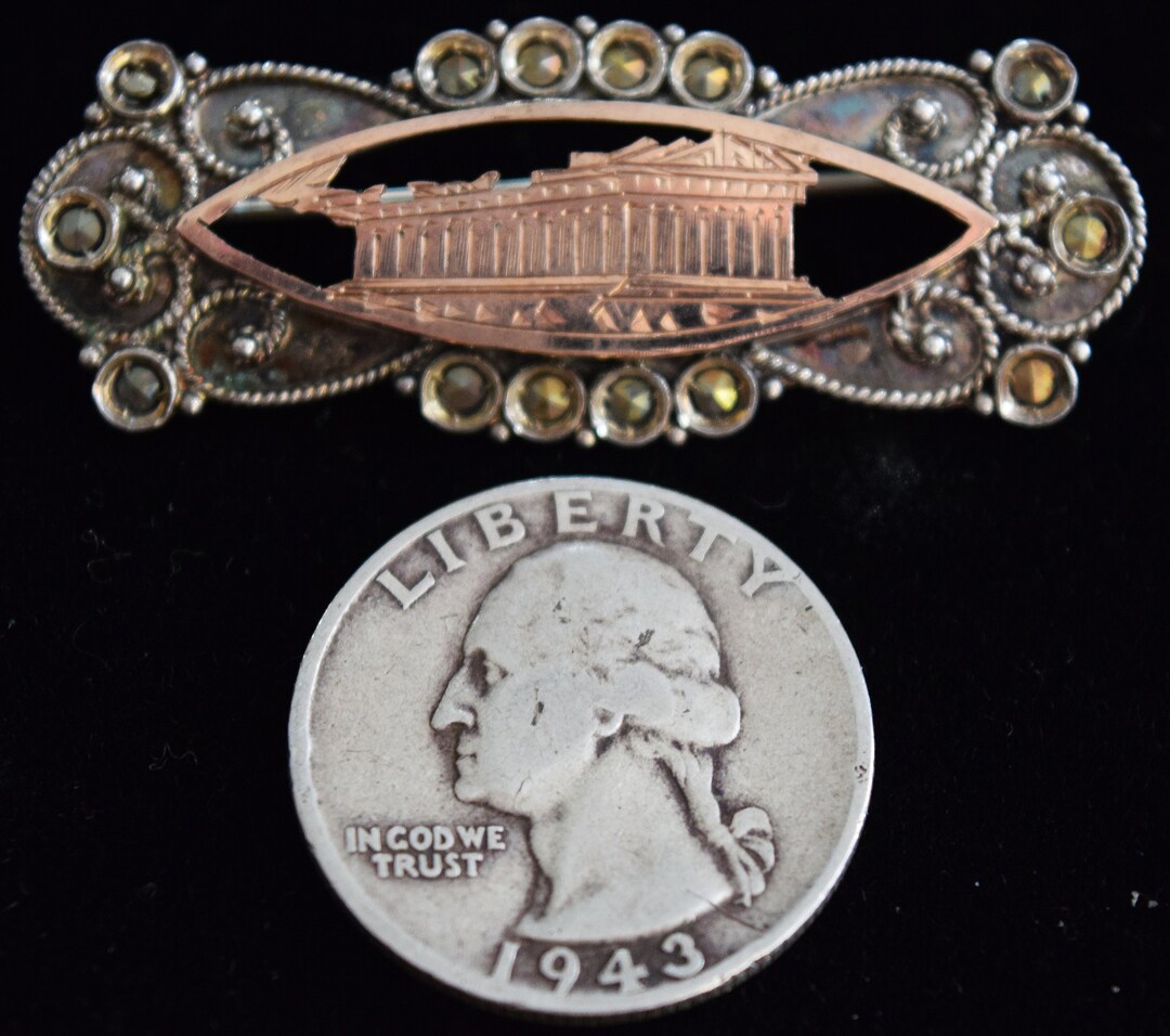 150 Year Old Sterling Silver Pin With Marcasite and Rose - Etsy