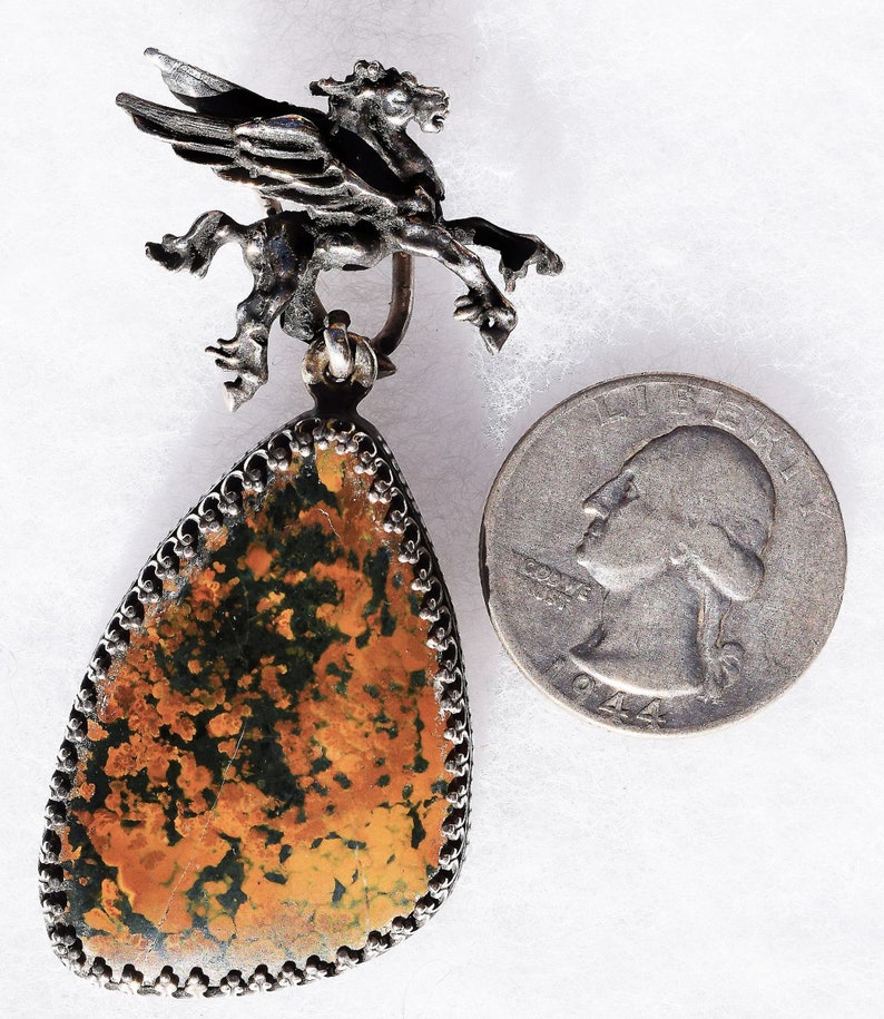 Indonesian Moss Agate in Sterling Silver With Pegasus - Etsy