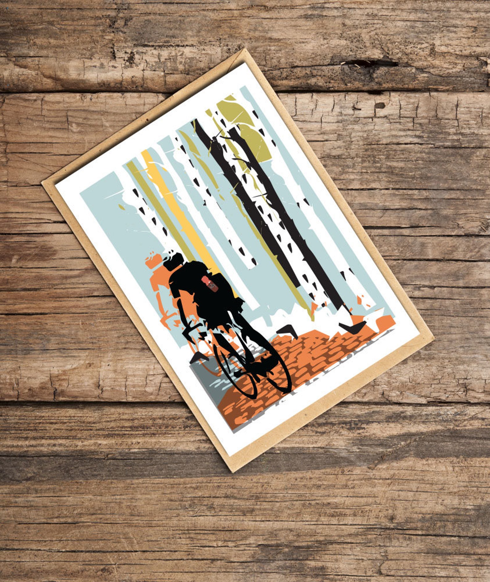Cycling Card Card for Cyclists Into the Woods Cycling Card | Etsy