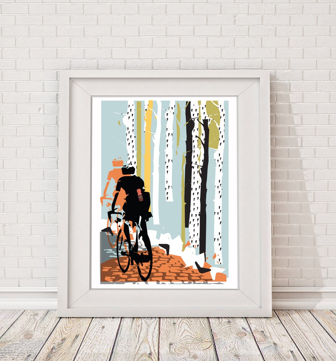 Cycling Art Print: Into the Woods, Contemporary Cyclist Poster - Etsy