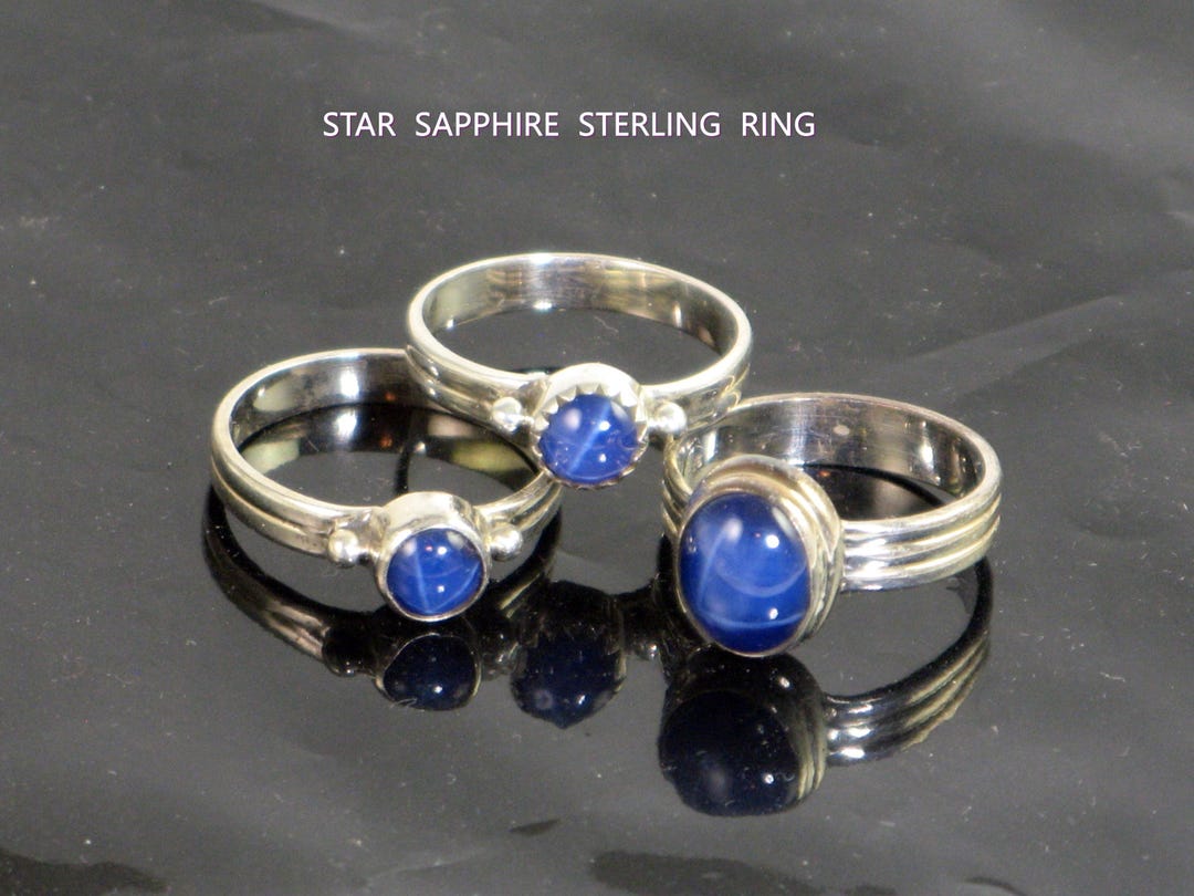 Blue Star Sapphire Ring: Sterling Silver Gemstone, Sizes 7-8, Multi ...