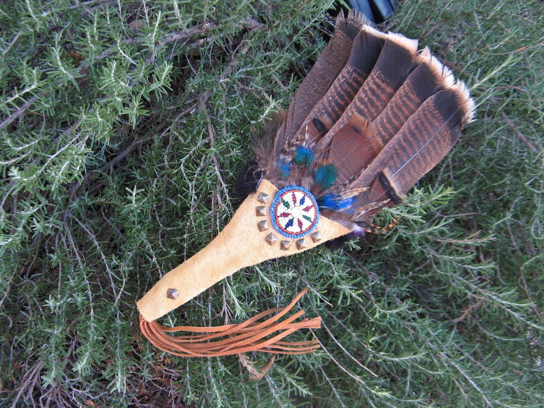 Prayer Feather Fan With Long Leather Fringe and Unique Creation ...