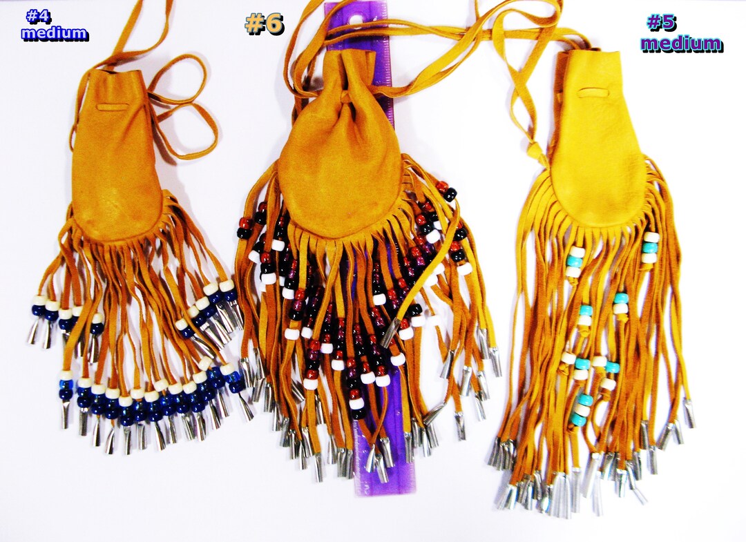 Leather Prayer Pouch, Bead Jingle Leather, Fringed Leather Bag, 21 INCH ...