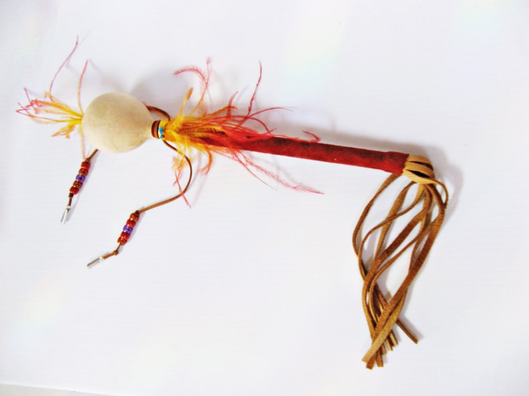 Fire Prayer Rattle, Medicine Prayer Tool, Red Suede Leather, Handmade ...
