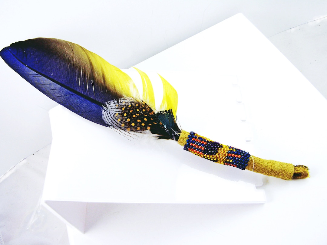 Natural Macaw Feather, Smudge Fan Prayer Feather, Blue Gold Feather ...
