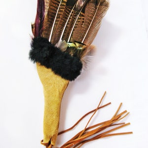 Prayer Feather Fan With Long Leather Fringe and Unique Creation ...