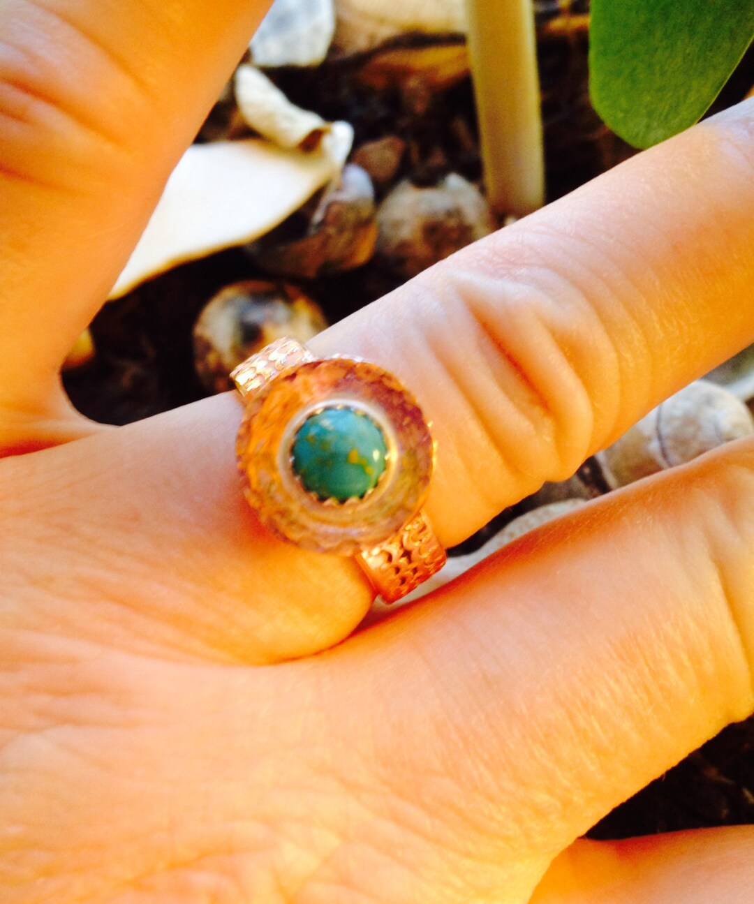 Hammered Copper Ring With Genuine Turquoise Stone - Etsy