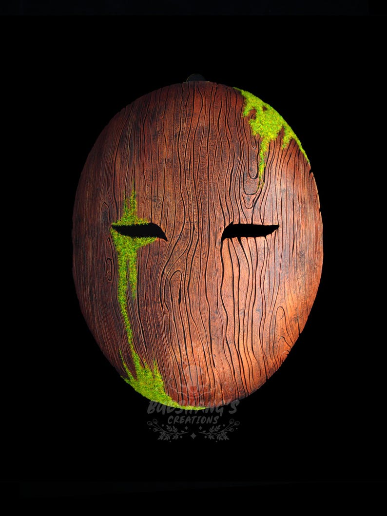 Wood Grain Mask With Moss - Etsy