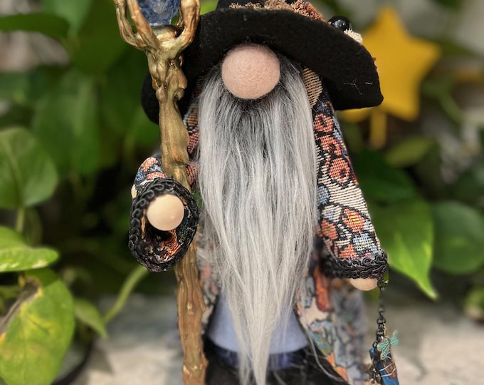Woodland Wizard Gnome, Wizard Gnome, Woodland Wizard in Blue/gray ...