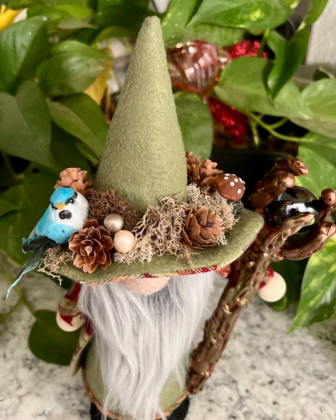 Woodland Wizard Gnome: Sage With Bird and Staff Handmade to Order - Etsy