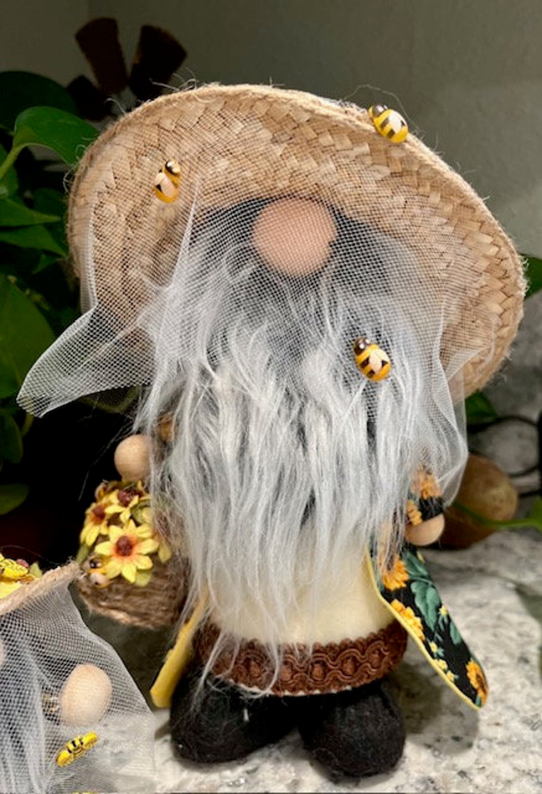 Beekeeper Gnome With Honey Bee Hive, Sunflowers, and Bees Gnomes, Farm ...