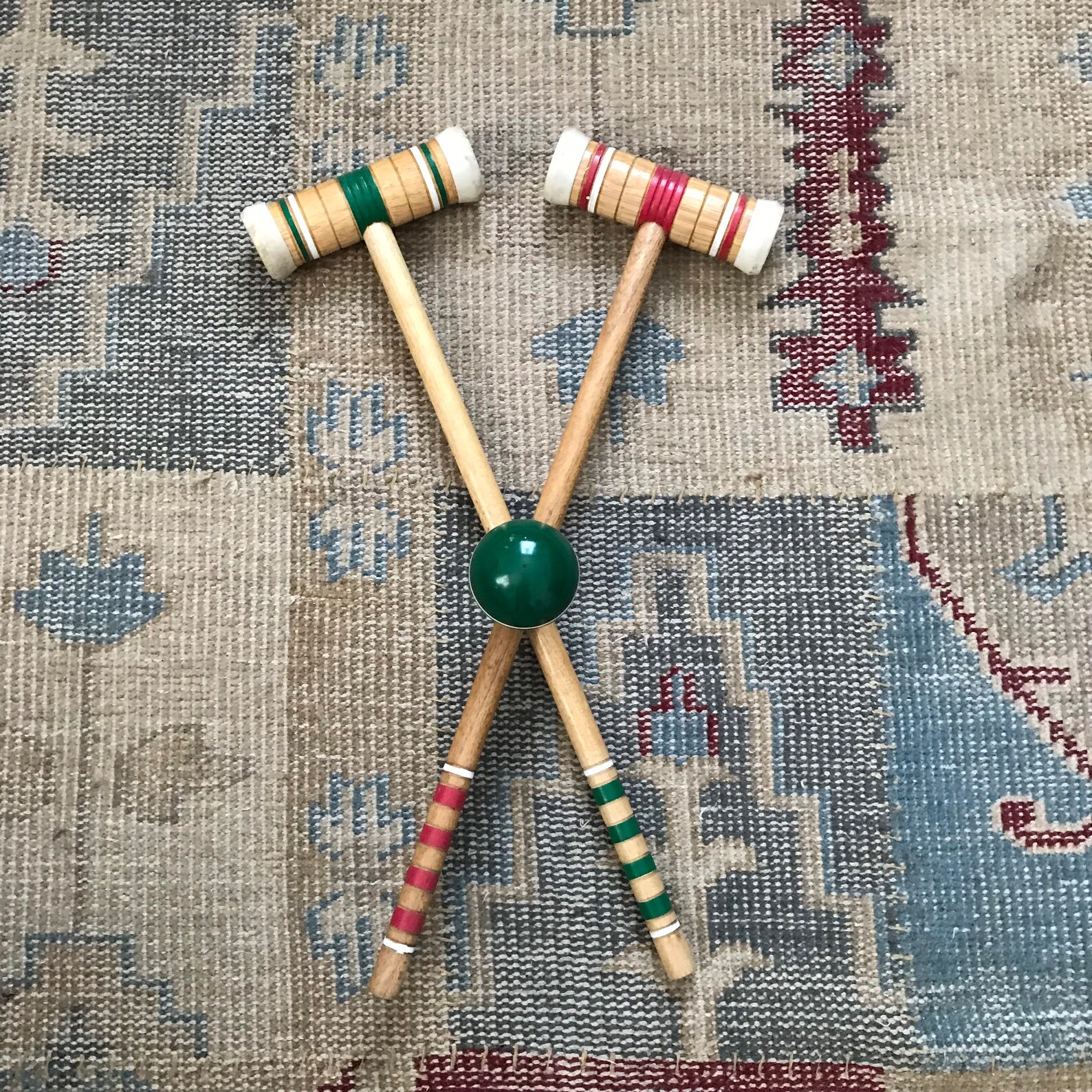 Vintage Folk Art Hooks Hangers Croquet Mallets Wicket Wood Ball Game ...