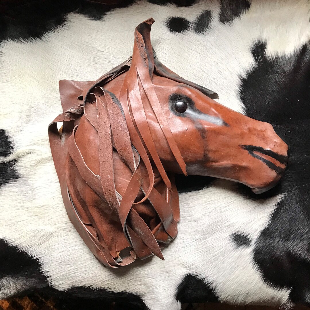 Antique Folk Art Horse Head Leather Horse Head Equestrian Mid Century ...