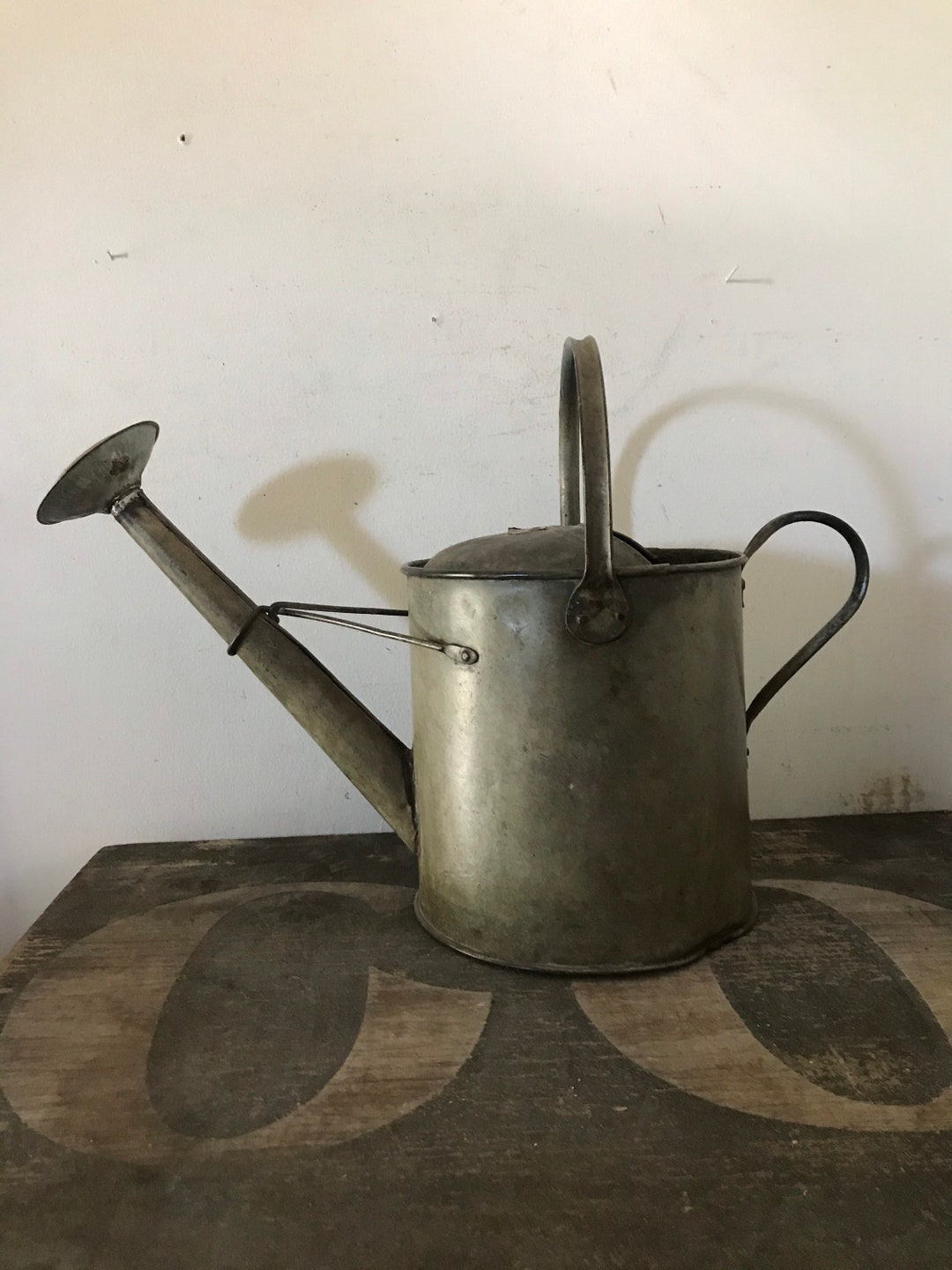 Antique English Watering Can Steel Sprinkler Brass Rosette Badge ...
